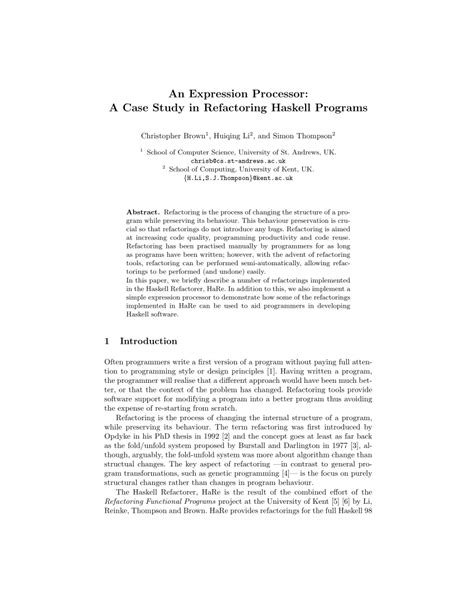 PDF An Expression Processor A Case Study In Refactoring Haskell Programs