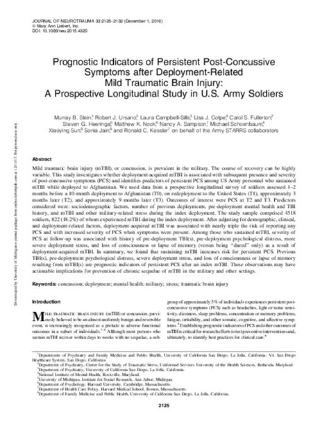 Pdf Prognostic Indicators Of Persistent Post Concussive Symptoms After Deployment Related Mild