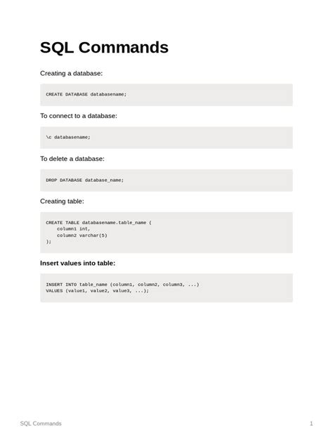 SQL Commands | PDF | Table (Database) | Sql