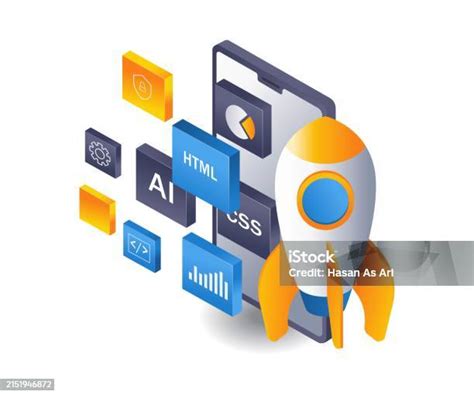 시작 웹 응용 프로그램 개발자 인포 그래픽 3d 일러스트 평면 아이소 메트릭 개념에 대한 스톡 벡터 아트 및 기타 이미지