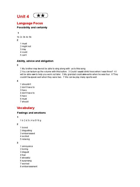 unit 4 2 stars revision photocopy key pdf