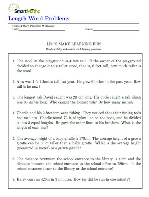 Length Word Problems Smartmathz Worksheets Library