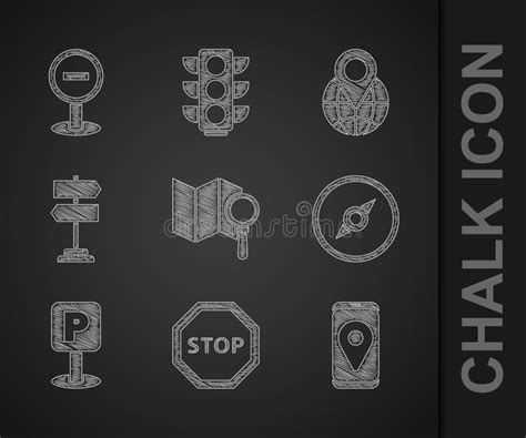 Set Search Location Stop Sign City Map Navigation Compass Parking