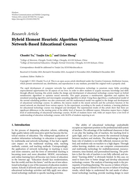 Pdf Hybrid Element Heuristic Algorithm Optimizing Neural Network
