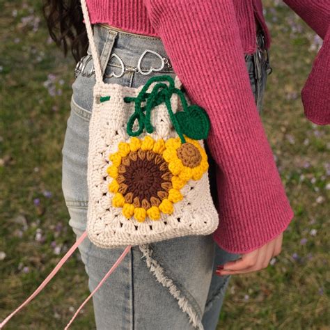 Crochet Sun Flowers Crossbody Baghandmade Flowers Bagknitted Sun