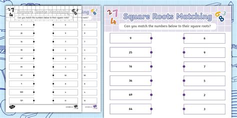 Square Roots Matching Worksheet Teacher Made Twinkl