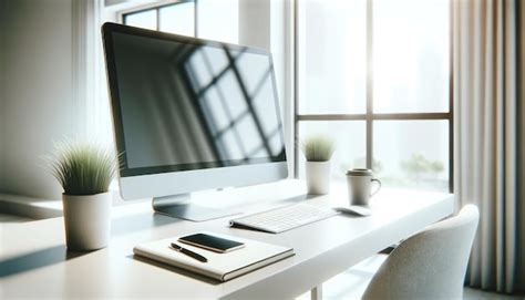 Premium Photo Elegant Office Workspace Featuring A Modern Computer Setup On A Wooden Desk With