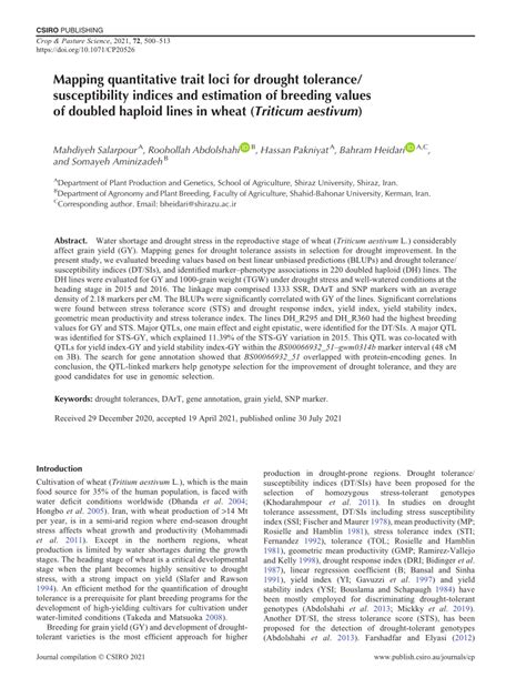 Pdf Mapping Quantitative Trait Loci For Drought Tolerance