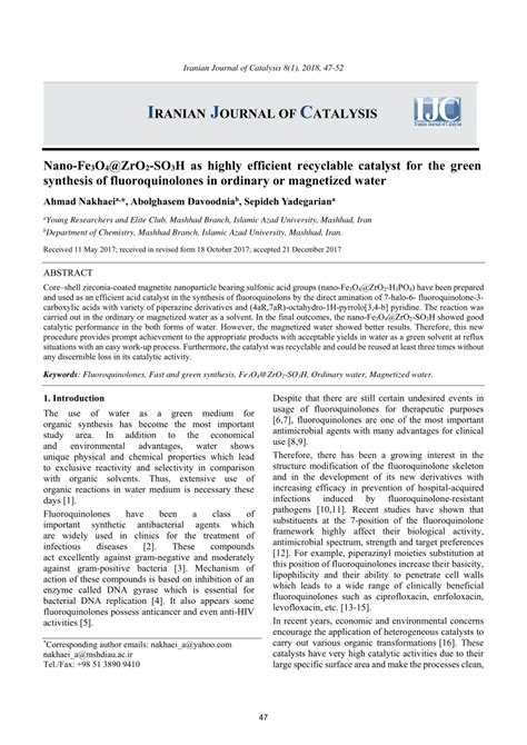 Pdf Nano Fe3o4zro2 So3h As Highly Efficient Recyclable Catalyst For The Green Synthesis Of
