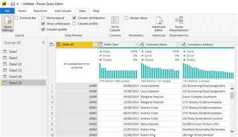 Power Bi Power Query New Features Column Quality Distribution And Profile Data Analytics