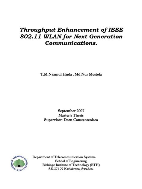 Throughput Enhancement Of Ieee 802 11 Wlan For Next Generation Communications Pdf Ieee 802