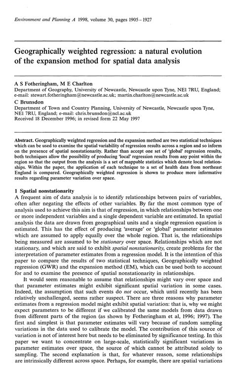 pdf geographically weighted regression a natural evolution of the