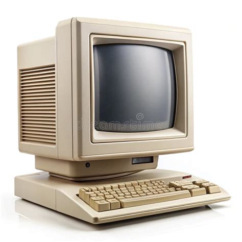 Vintage Desktop Computer With Crt Monitor Isolated On White Background Stock Illustration