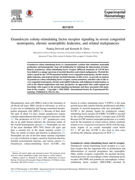 Pdf Granulocyte Colony Stimulating Factor Receptor G Csfr Signaling In Severe Congenital