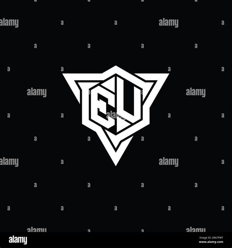 Eu Letter Logo Monogram Hexagon Shape With Triangle Outline Sharp Slice Style Design Template