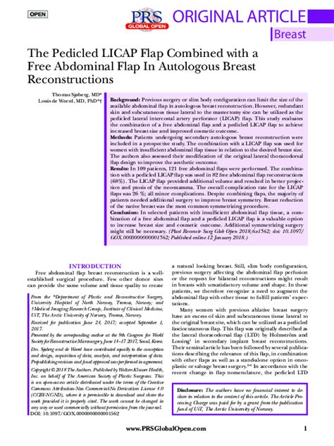 Pdf The Pedicled Licap Flap Combined With A Free Abdominal Flap In