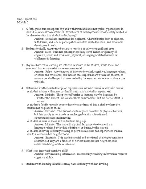 Unit 3 Module 5 Questions Unit 3 Questions Module 5 1 A Fifth Grade