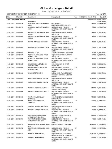 Gl Local Ledger Detail Level 1 Eco Pdf Pdf Lubrication