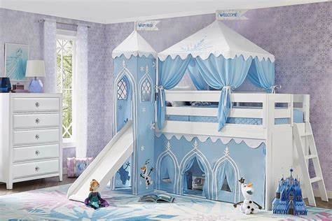 Disney Frozen White Colors White Loft Bed With Slide And Tower Rooms