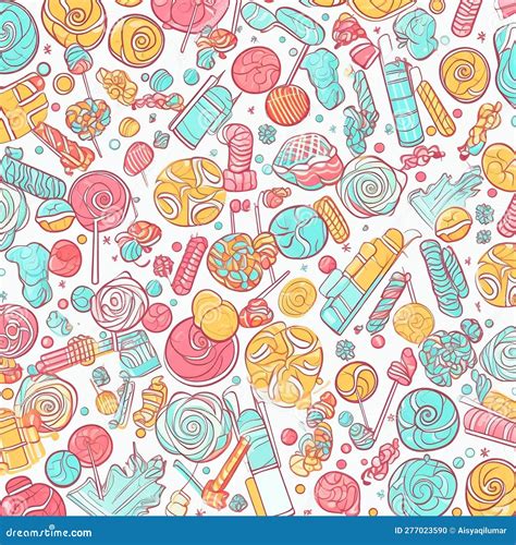 Illustration Of Candy Patterns That Are Randomly Arranged And Mixed With Different Types Stock