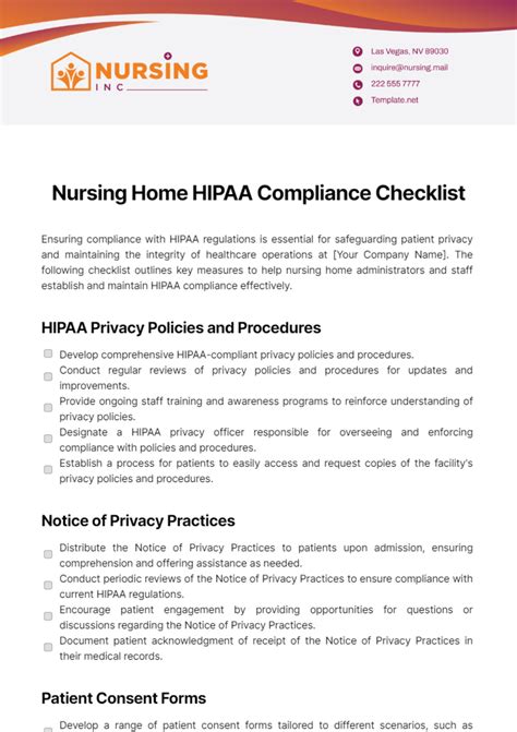 Free Nursing Home Hipaa Compliance Checklist Template To Edit Online