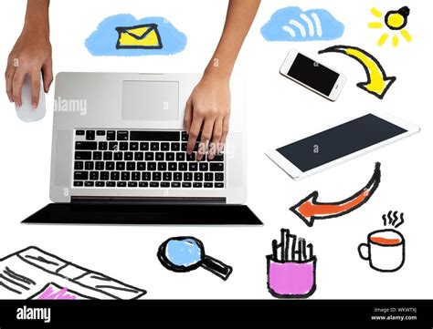 Human Hand Operating Laptop With Mouse Stock Photo Alamy