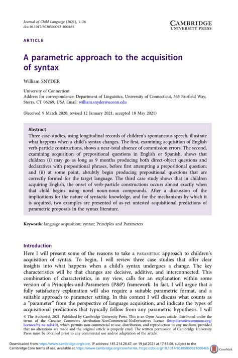 Pdf A Parametric Approach To The Acquisition Of Syntax
