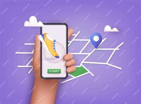 Premium Vector Hand Holding Mobile Smart Phone App With Track