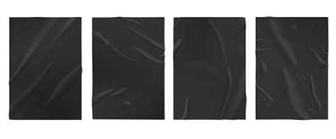 검은 젖은 종이 붙어 포스터 오래된 접착제 질감 모형 빈 시트 주름 효과 사실적으로 구겨진 빈 페이지 최근 벡터 세트 0명에