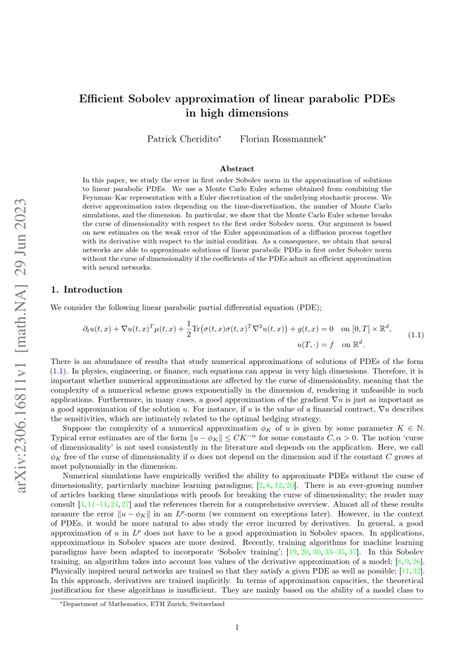 Pdf Efficient Sobolev Approximation Of Linear Parabolic Pdes In High