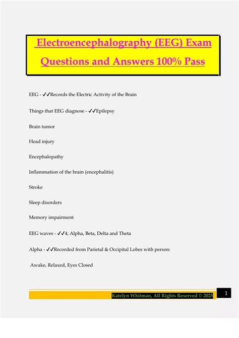 Electroencephalography Eeg Exam Questions And Answers 100 Pass Eeg