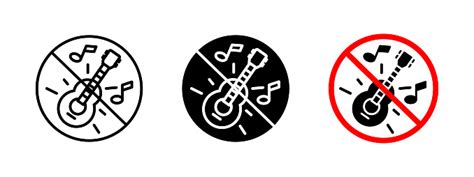 음악 아이콘이 없습니다 금지 된 기타 연주 벡터 일러스트 레이 션 공공 장소의 소음 통제를 위한 제한 표지판 침묵을 유지하고 방해 및 도시 규제를 방지하기 위한 경고