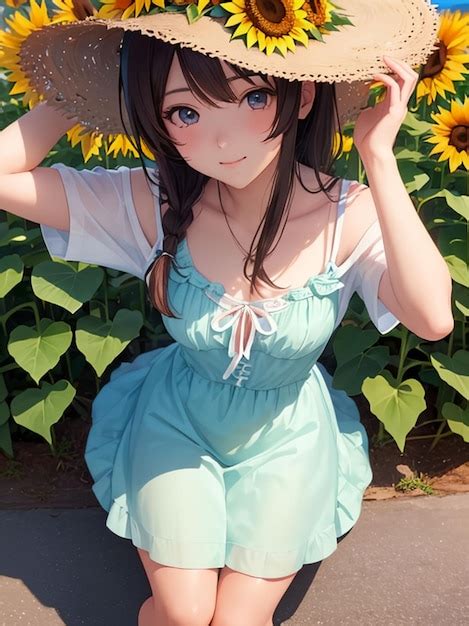 Premium Photo Anime Girl In Sunflower Field For Mobile Wallpaper