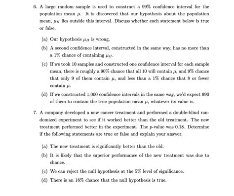 Solved 6 A Large Random Sample Is Used To Construct A 99