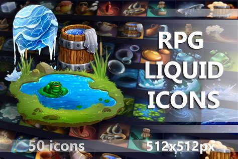 50 Liquid Game Rpg Icons By Free Game Assets Gui Sprite Tilesets