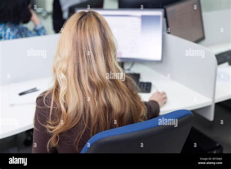 Female Computer Operator At Work Stock Photo Alamy
