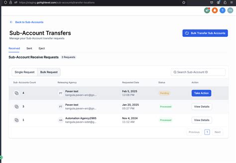 Sub Accounts Transfers Bulk Transfer Sub Accounts To An Existing