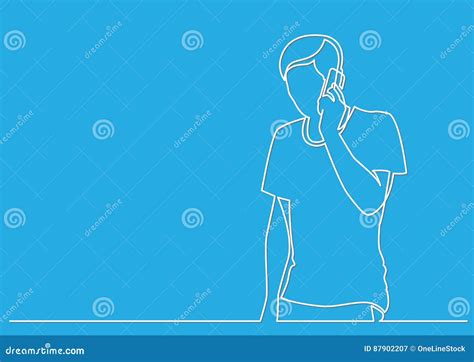 Continuous Line Drawing Of Young Man Talking On Mobile Phone Stock Vector Illustration Of