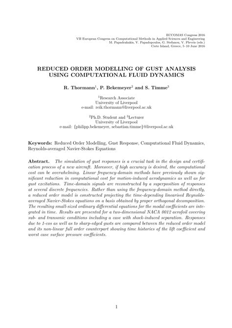 Pdf Reduced Order Modelling Of Gust Analysis Using Computational