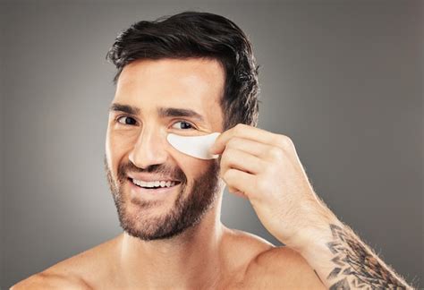 Premium Photo Man Eye Patch And Product For Skincare Beauty And