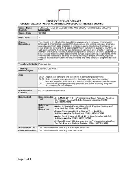 Course Fundamentals Of Algorithms And Computer Problem Solving Pdf C Computer Programming