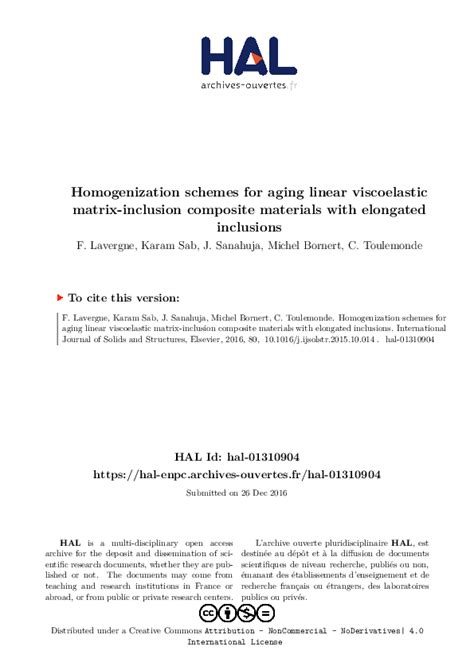 Pdf Homogenization Schemes For Aging Linear Viscoelastic Matrix
