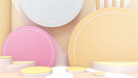 연단 현대 기하학적 모양과 원 노란색 벽 배경에 최소한의 개념 창조적 인 추상 적 구성을 표시 3d 렌더링 0명에 대한 스톡 사진 및 기타 이미지 Istock
