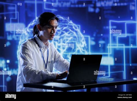 asian admin in data center using artificial intelligence computing