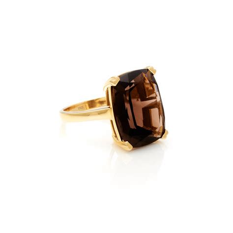 Goddess Ring Smokey Quartz And Gold Silk And Steel