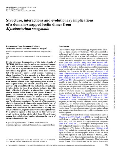 Pdf Structure Interactions And Evolutionary Implications Of A Domain Swapped Lectin Dimer