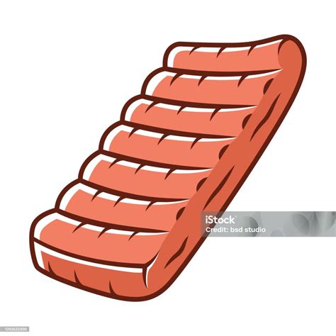 갈비 색상 아이콘입니다 정육점 고기 육류 생산 및 판매 점심과 바베큐 재료 단백질 공급원 도살사업 격리 벡터 일러스트레이션 갈비 음식에 대한 스톡 벡터 아트 및 기타 이미지