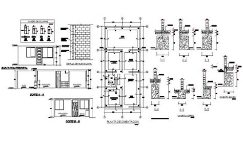 Foundation Plan Section And Constructive Details With Column Of House Dwg File Artofit