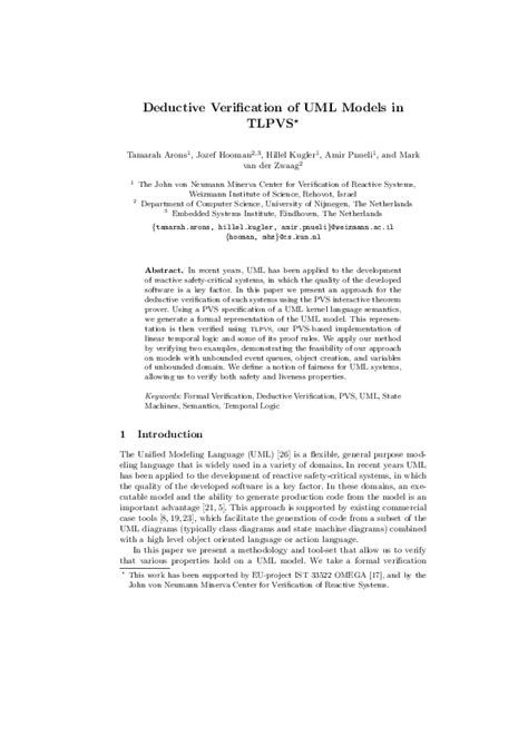 Pdf Deductive Verification Of Uml Models In Tlpvs