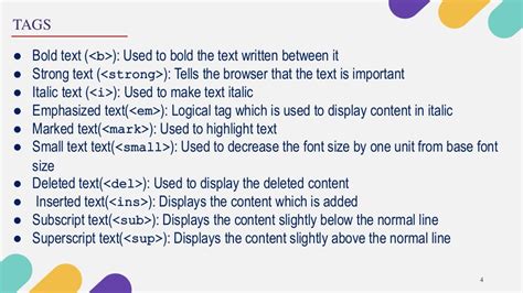 html text formatting tags